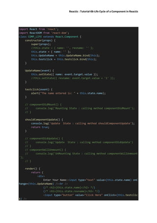 React js t6 -lifecycle | PDF | Web Development | Internet