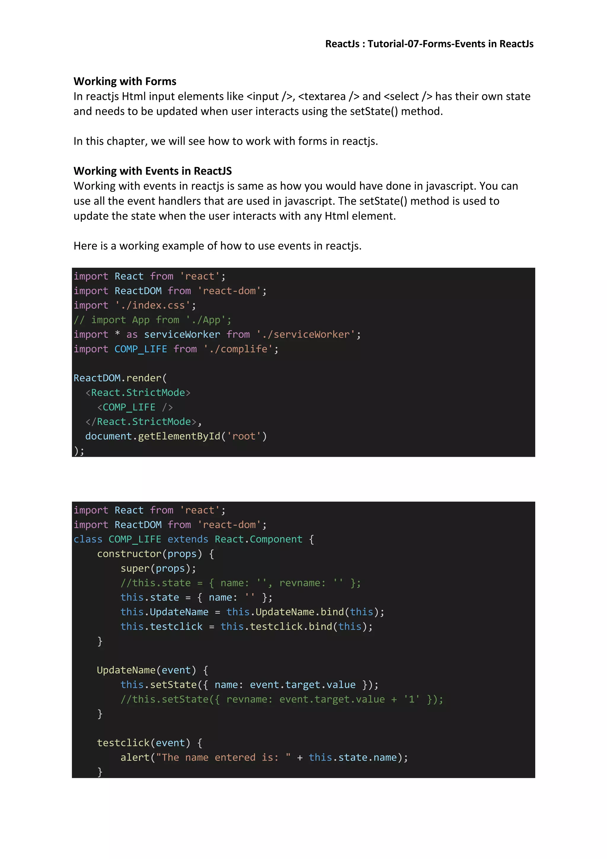 React js t7 - forms-events | PDF