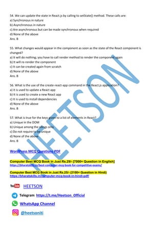 React JS MCQ Important Questions and Answers | PDF