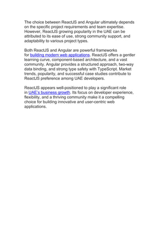 Detailed Guide to ReactJS vs. Angular and UAE Developers' Preference | PDF