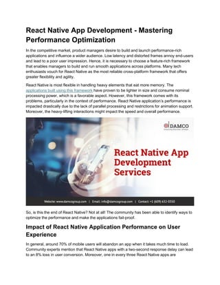 How Optimizing React Native Apps Drive User Retention | PDF