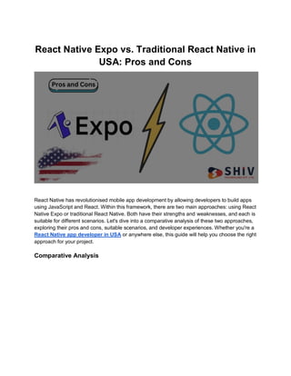 React Native Expo vs. Traditional React Native in USA: Pros and Cons | PDF