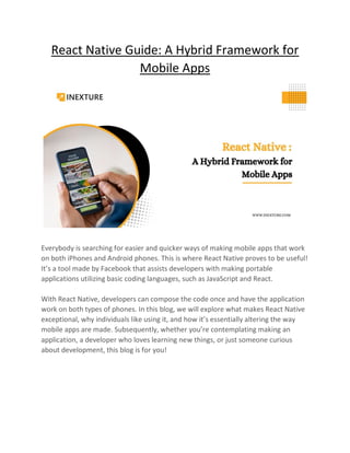 React Native Guide A Hybrid Framework for Mobile Apps | PDF