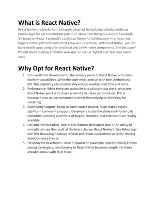 React Native Guide A Hybrid Framework for Mobile Apps | PDF