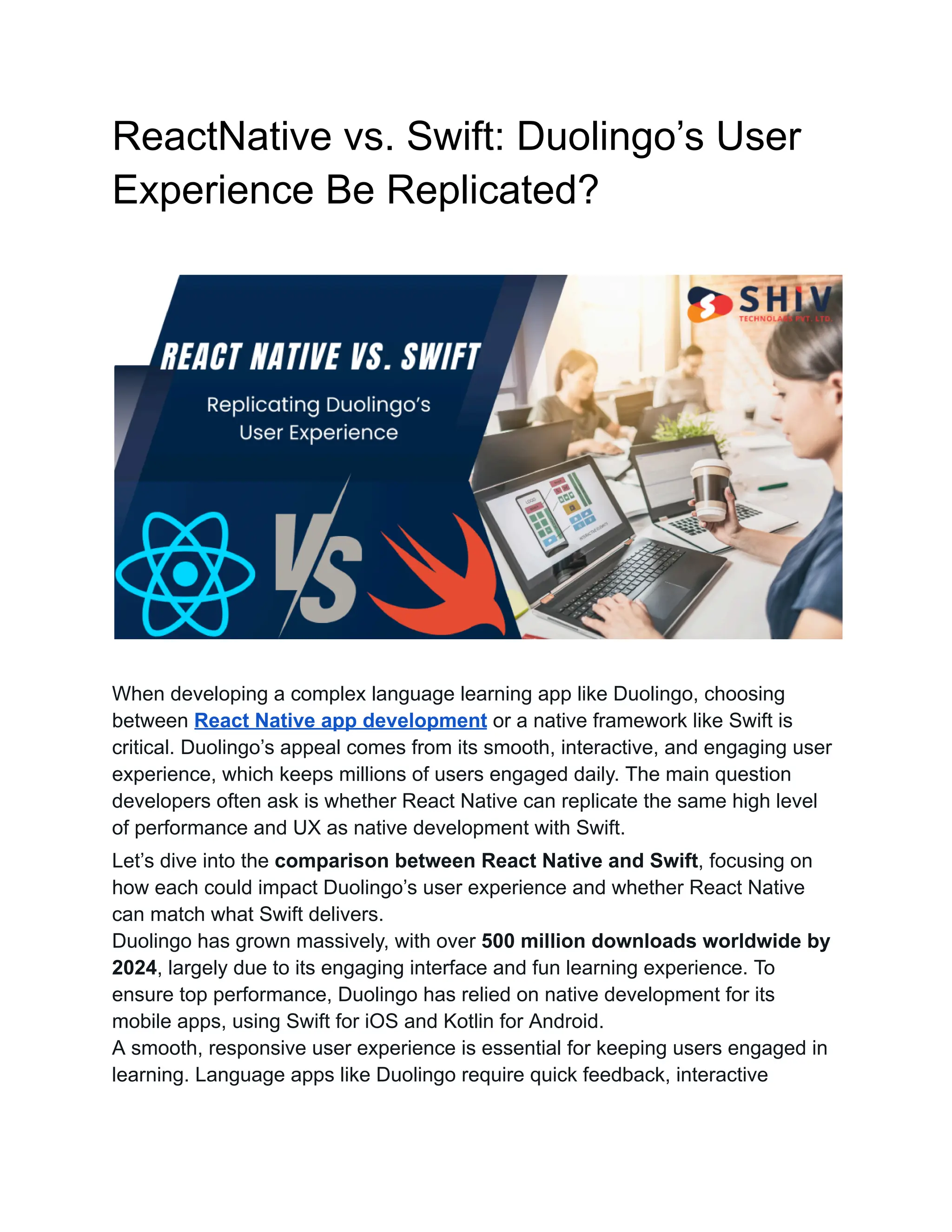 "React Native vs. Swift: Comparing Frameworks for Building Language Learning Apps like Duolingo ...