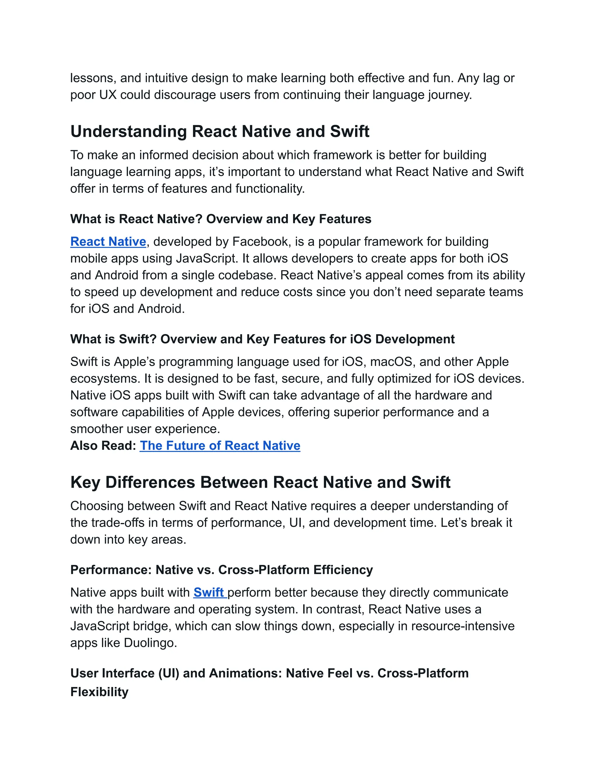 "React Native vs. Swift: Comparing Frameworks for Building Language Learning Apps like Duolingo ...