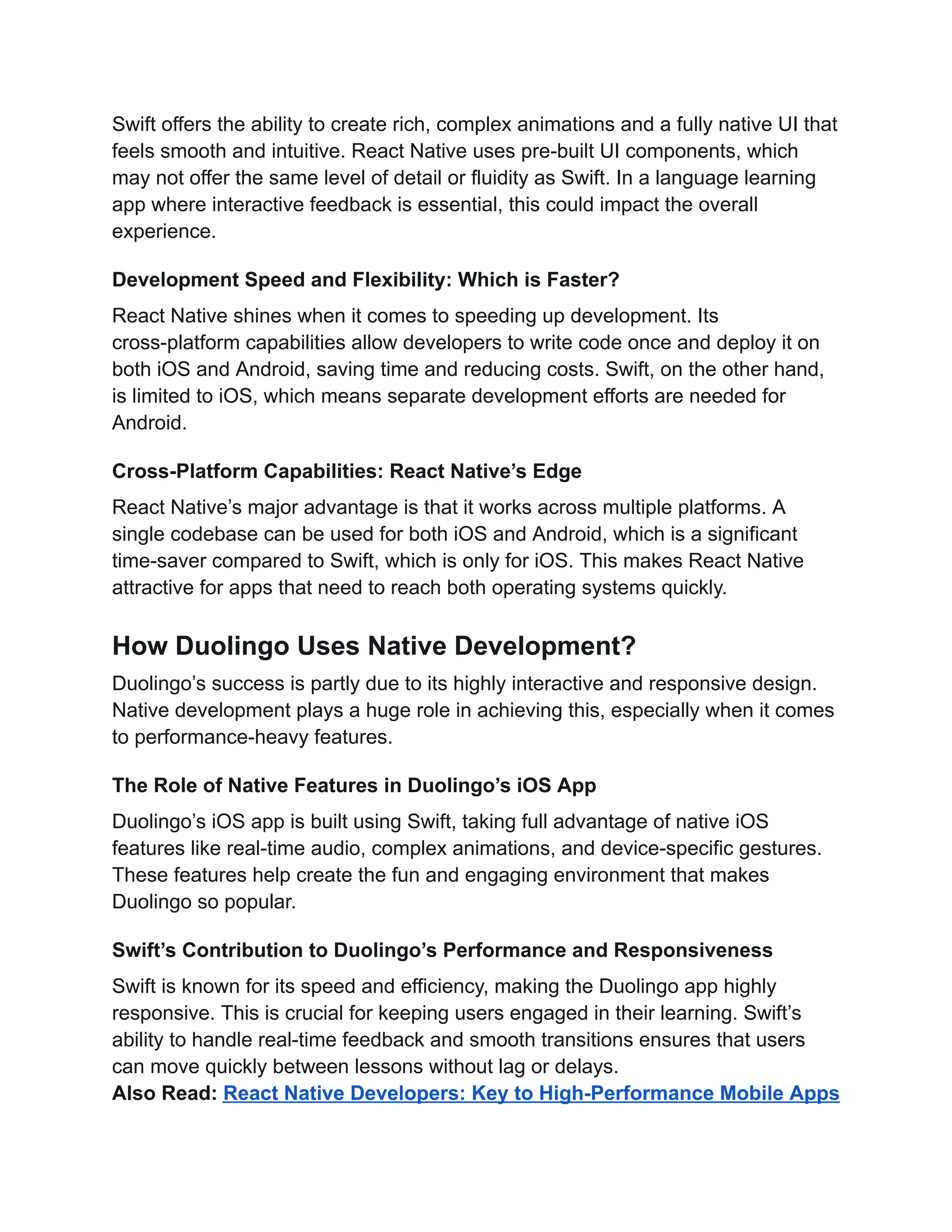 "React Native vs. Swift: Comparing Frameworks for Building Language Learning Apps like Duolingo ...