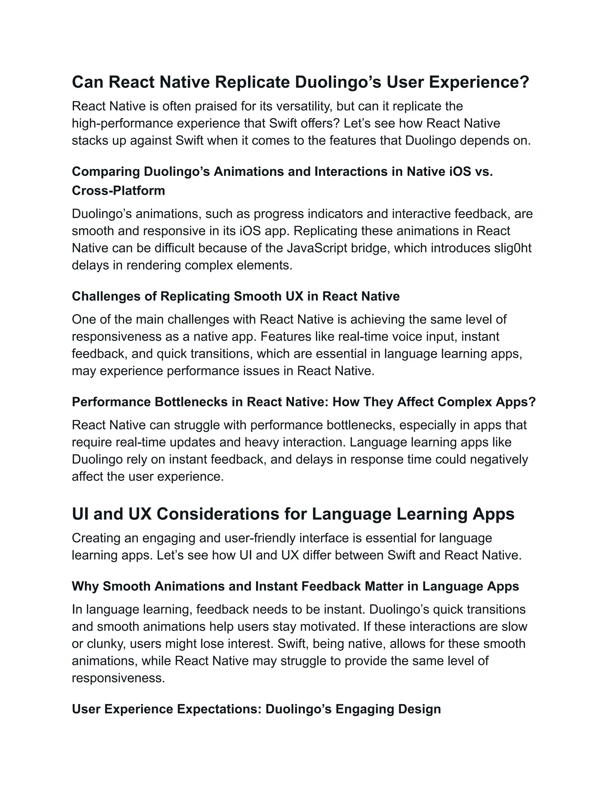 "React Native vs. Swift: Comparing Frameworks for Building Language Learning Apps like Duolingo ...