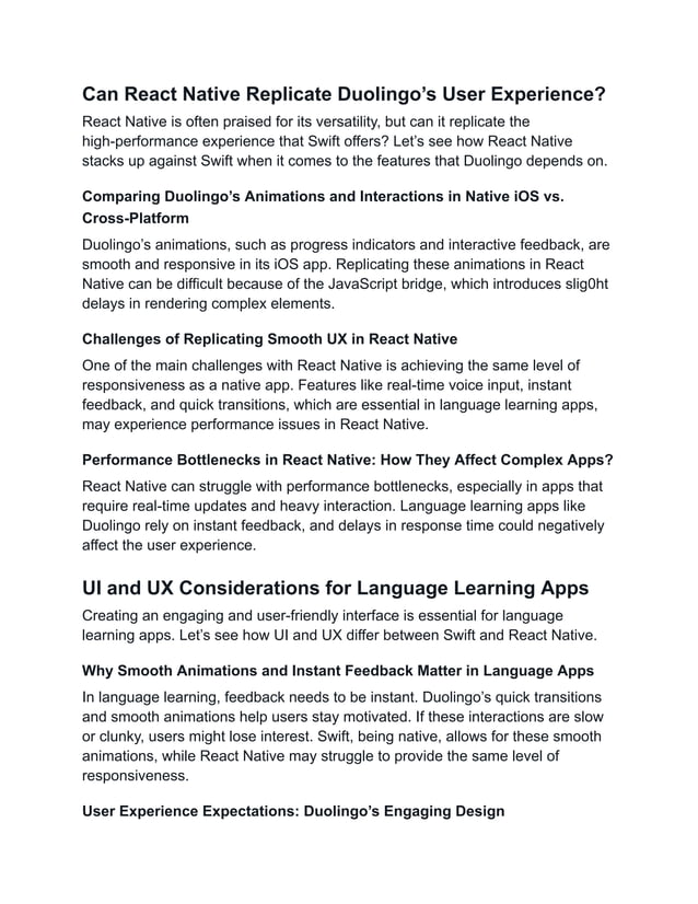 "React Native vs. Swift: Comparing Frameworks for Building Language Learning Apps like Duolingo ...
