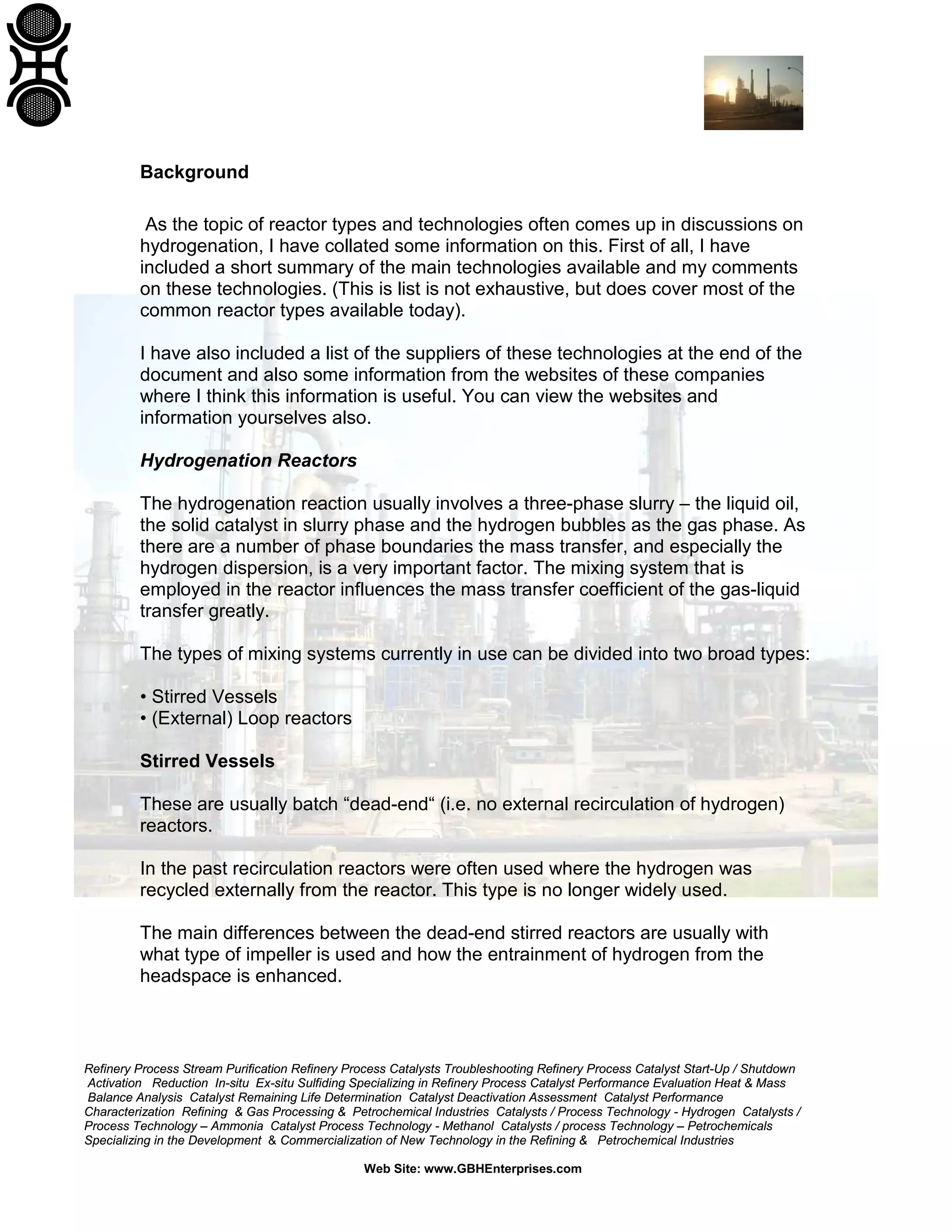 Reactor & Impeller Design in Hydrogenation | PDF