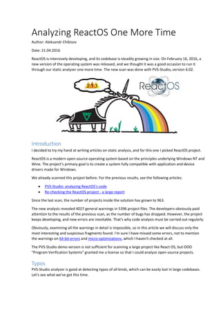 Analyzing ReactOS One More Time | PDF