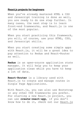 React projects for beginners | PDF | Web Development | Internet