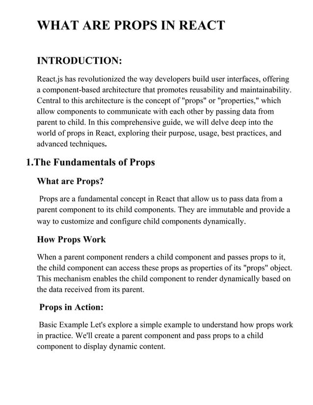What are Props Concept in React JS Course | PDF