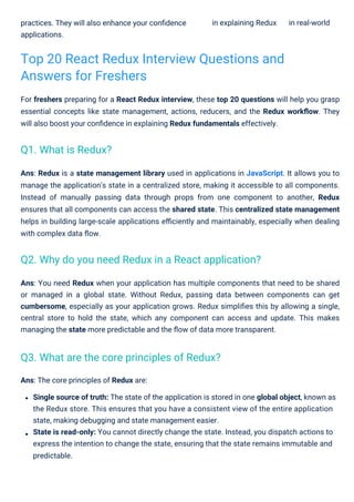 React Redux Interview Questions PDF By ScholarHat | PDF