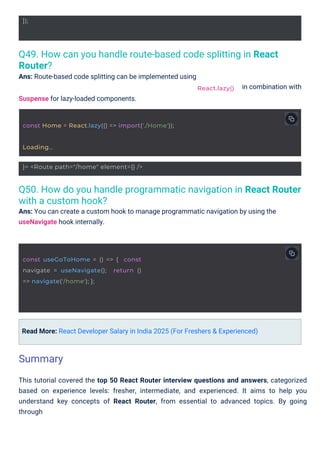 React Router Interview Questions PDF By ScholarHat | PDF