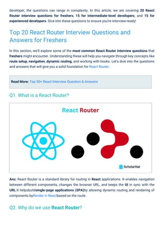 React Router Interview Questions PDF By ScholarHat | PDF