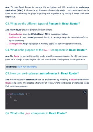 React Router Interview Questions PDF By ScholarHat | PDF