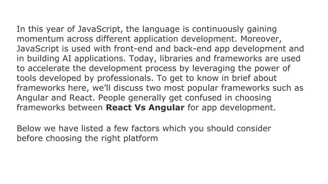 React Vs Angular What To Choose For Your App Ppt