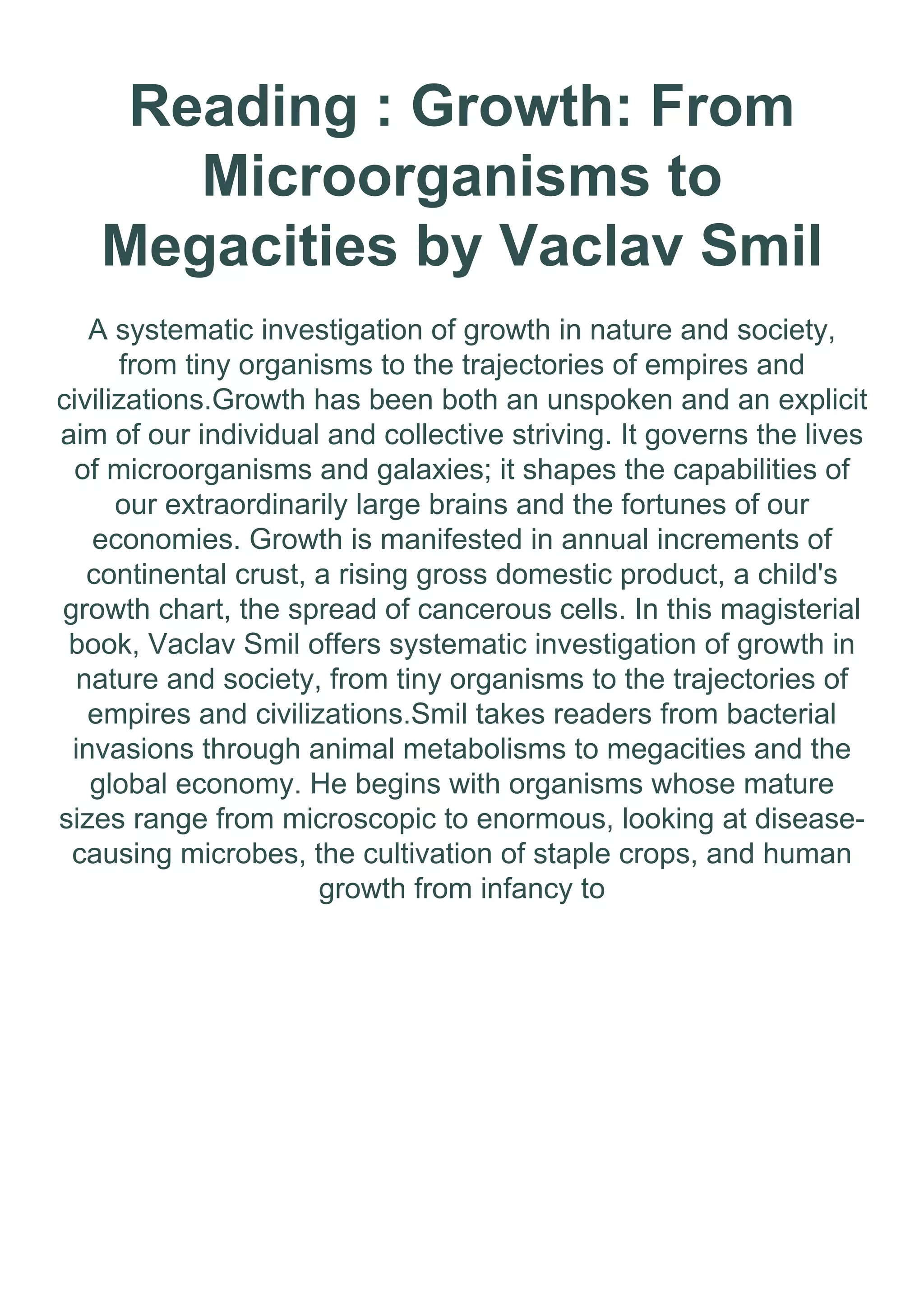 [=*READ*=] Growth: From Microorganisms to Megacities By - Vaclav Smil | PDF