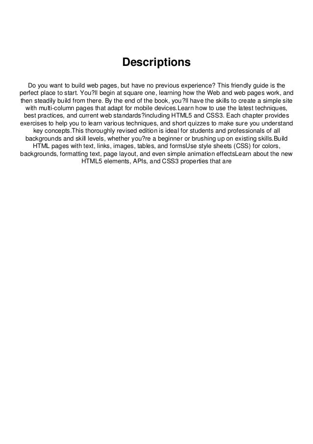 Readlearning Web Design A Beginners Guide To Html Css Javascript And Web Graphicsfullpages