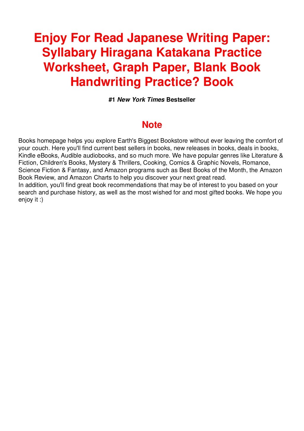 Read PDF Japanese Writing Paper: Syllabary Hiragana Katakana Practice ...