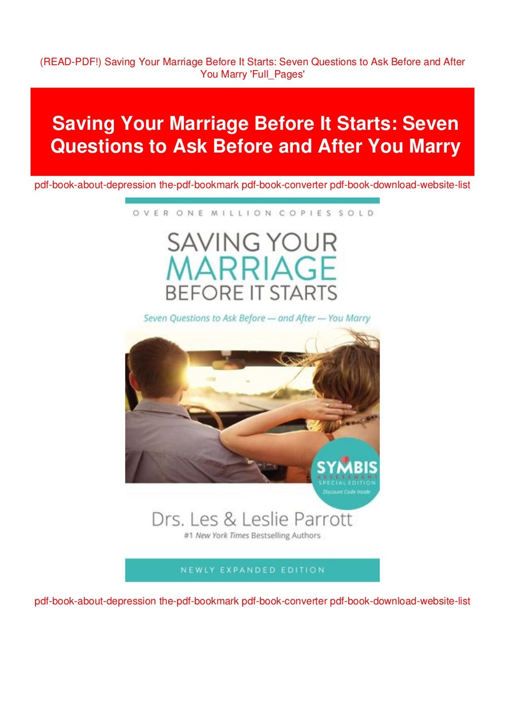 Read Pdf Saving Your Marriage Before It Starts Seven Questions To