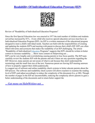 Readability Of Individualized Education Program (IEP) | PDF