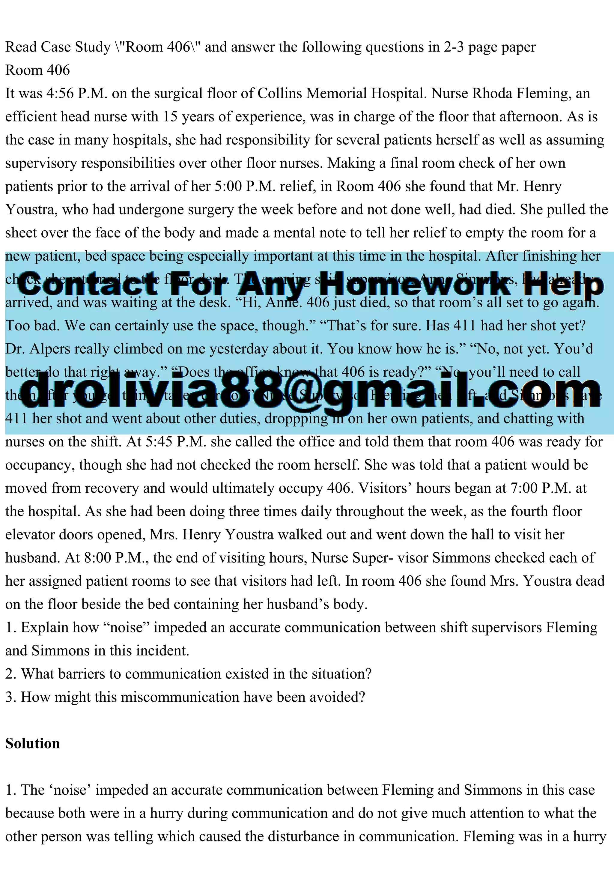 Read Case Study Room 406 and answer the following questions in 2.pdf