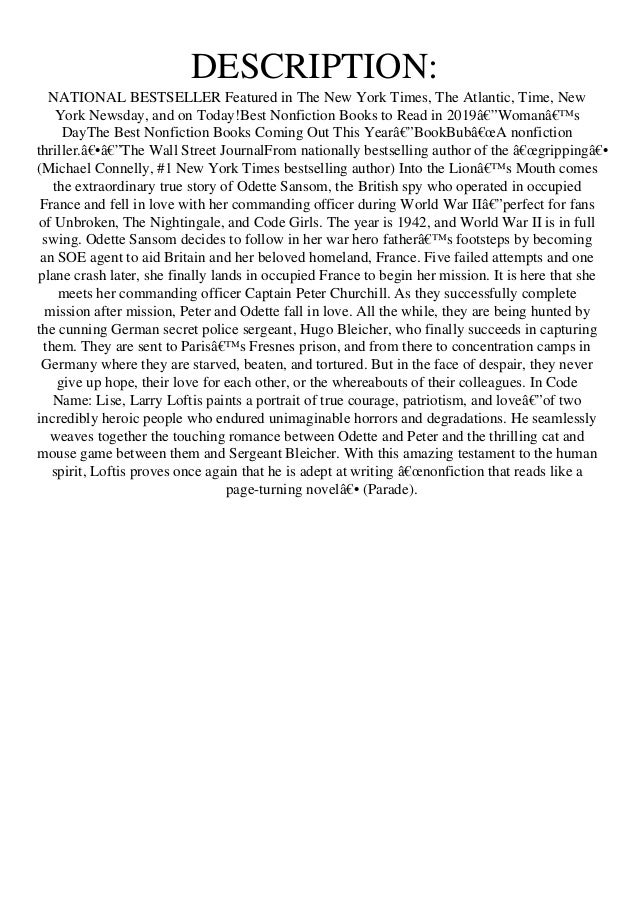 (READ)^ Code Name Lise The True Story of the Woman Who Became WWII's ...