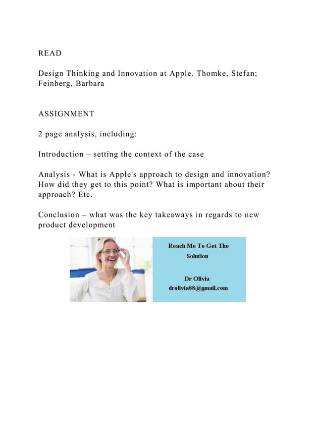 READ Design Thinking and Innovation at Apple. Thomke, Stefan; Fe | DOCX