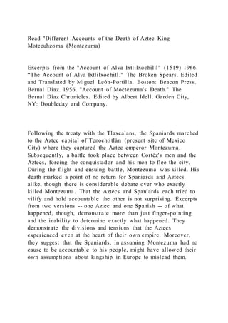 Read Different Accounts of the Death of Aztec King Motecuhzoma (Mon | PDF