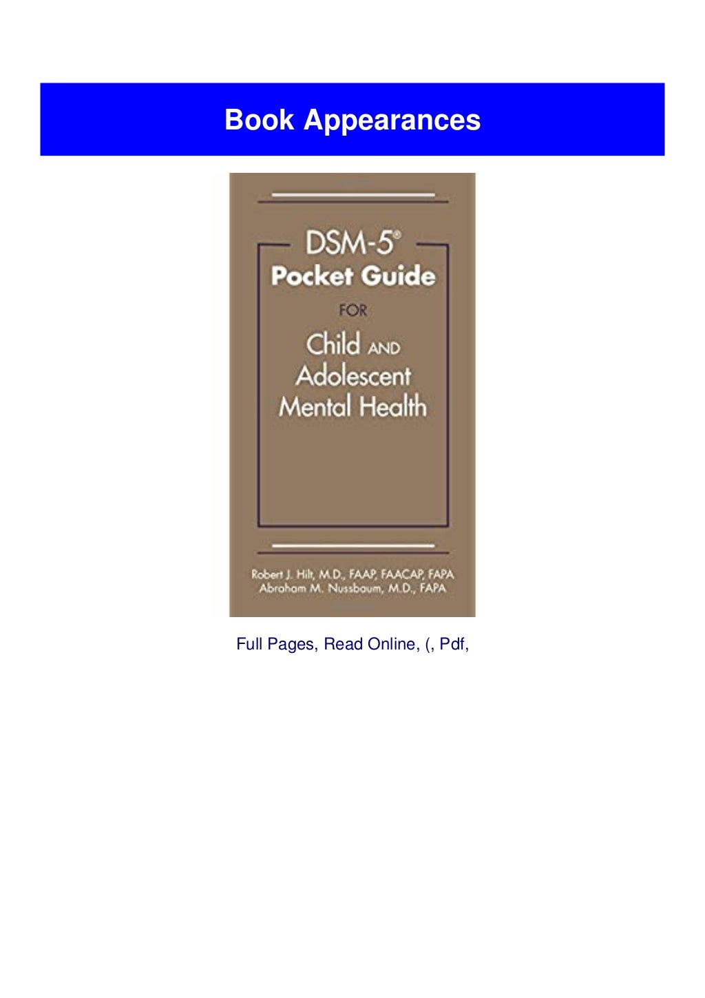 (READ)^ DSM-5 Pocket Guide for Child and Adolescent Mental Health ZIP