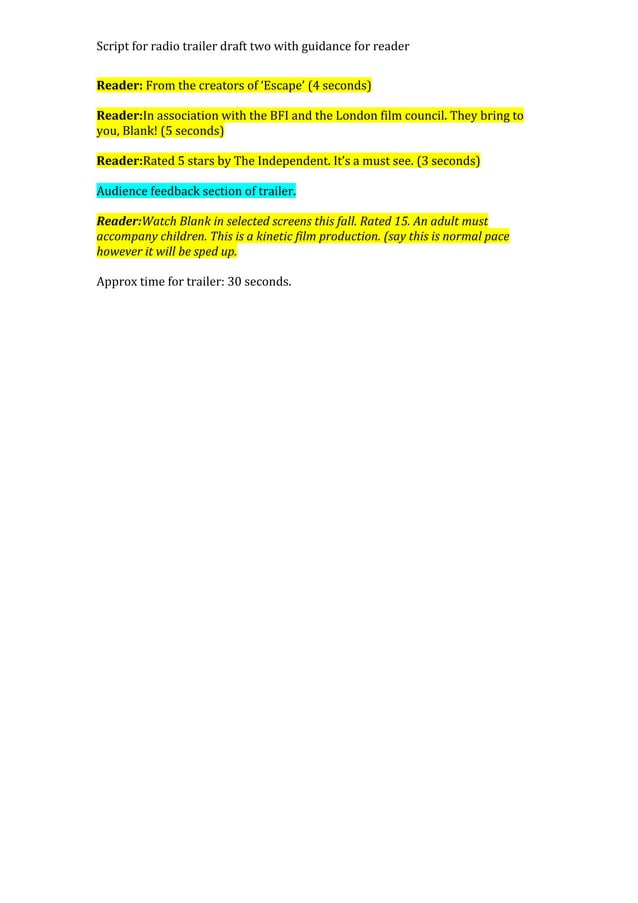 Radio trailer script for draft 2! | PDF