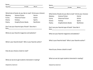 Reader interest survey | PPTX | Genres