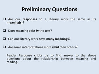 Reader response and reception theory | PPTX