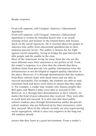 Reader response From still separate, still Unequal America’.docx