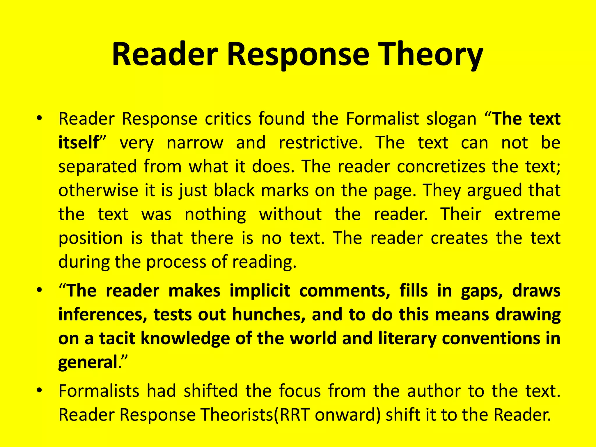 Reader Response Theory/Formalism | PPTX