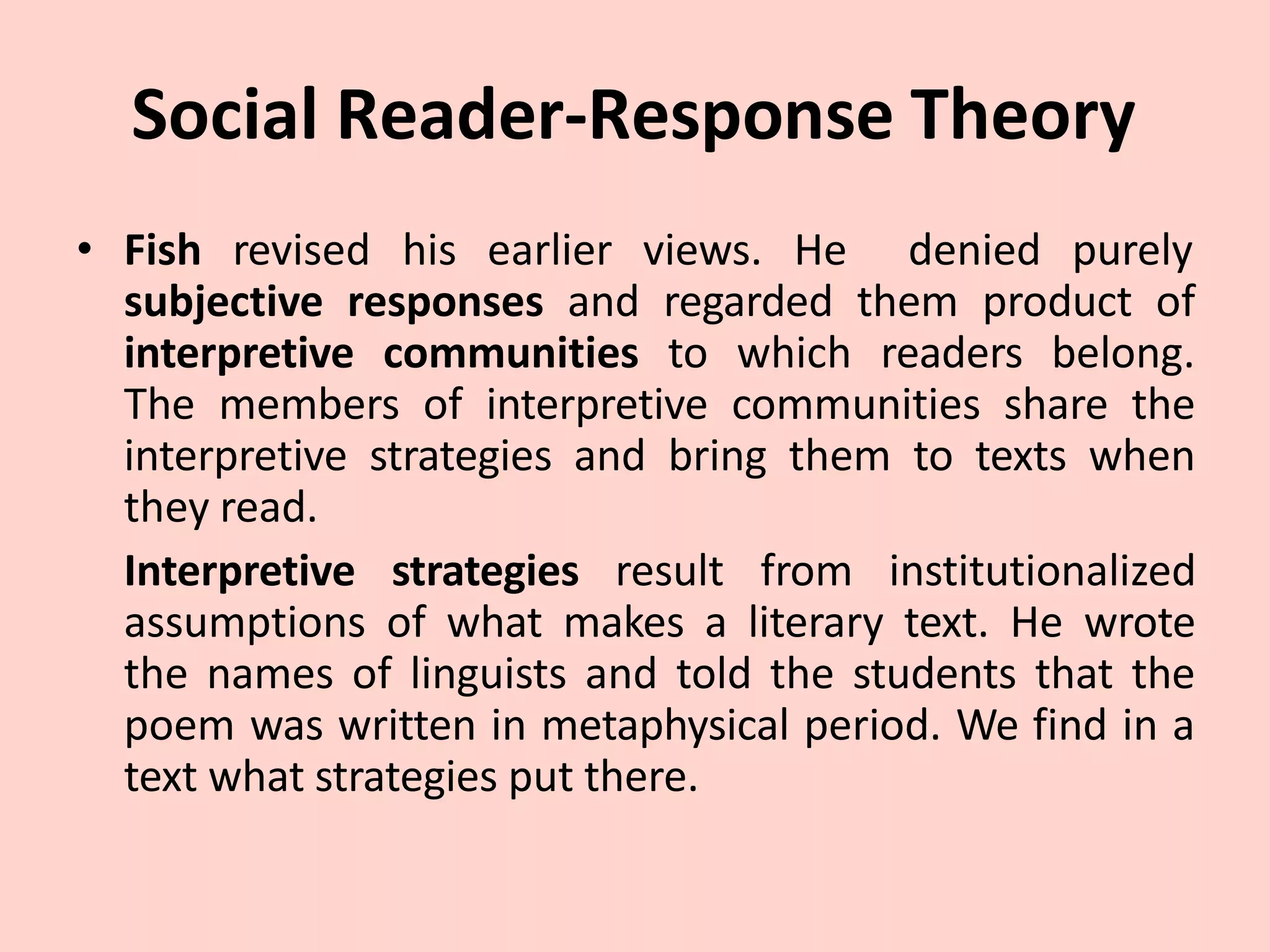 Reader Response Theory/Formalism | PPTX