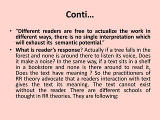 Reader Response Theory/Formalism | PPTX
