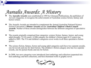 Readers advisory seminar - Aurealis Awards by Rowena Specht-Whyte | PPT