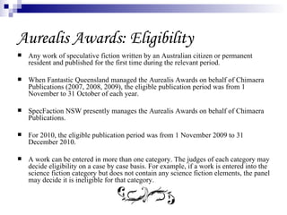 Readers advisory seminar - Aurealis Awards by Rowena Specht-Whyte | PPT