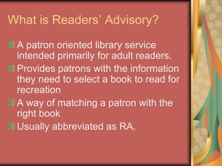 Readers advisory services final | PPT