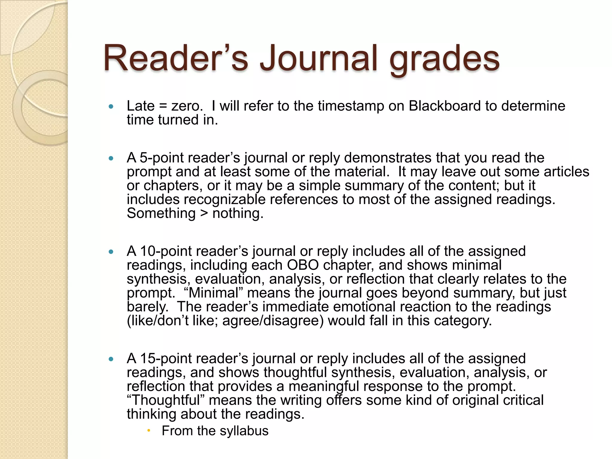 Reader’s journals and replies | PPTX | Educational Assessment | Education