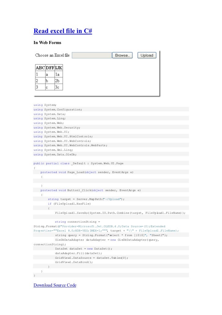 Read Excel File In C Read Excel File In C