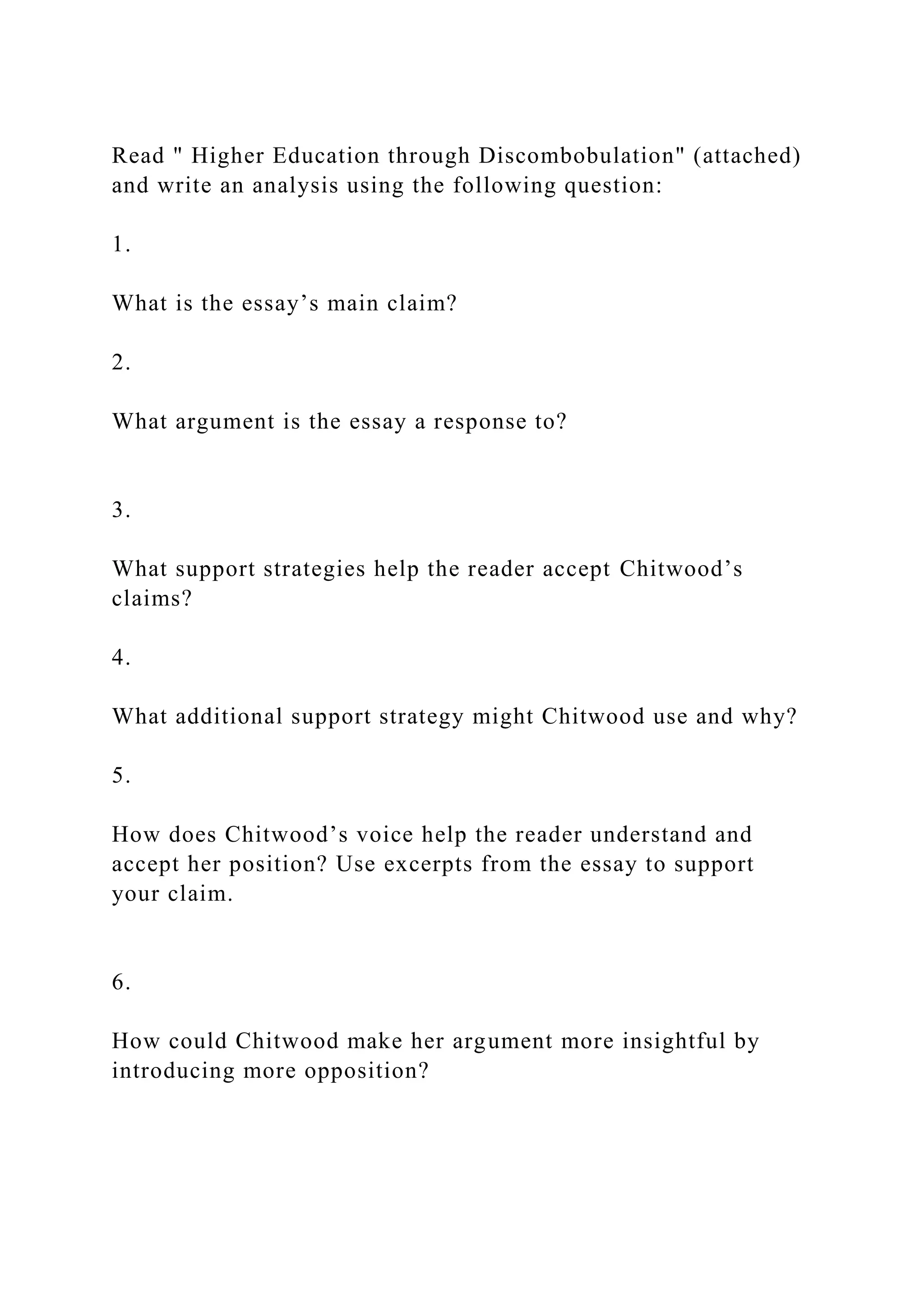 Read Higher Education through Discombobulation (attached) and wri.docx ...