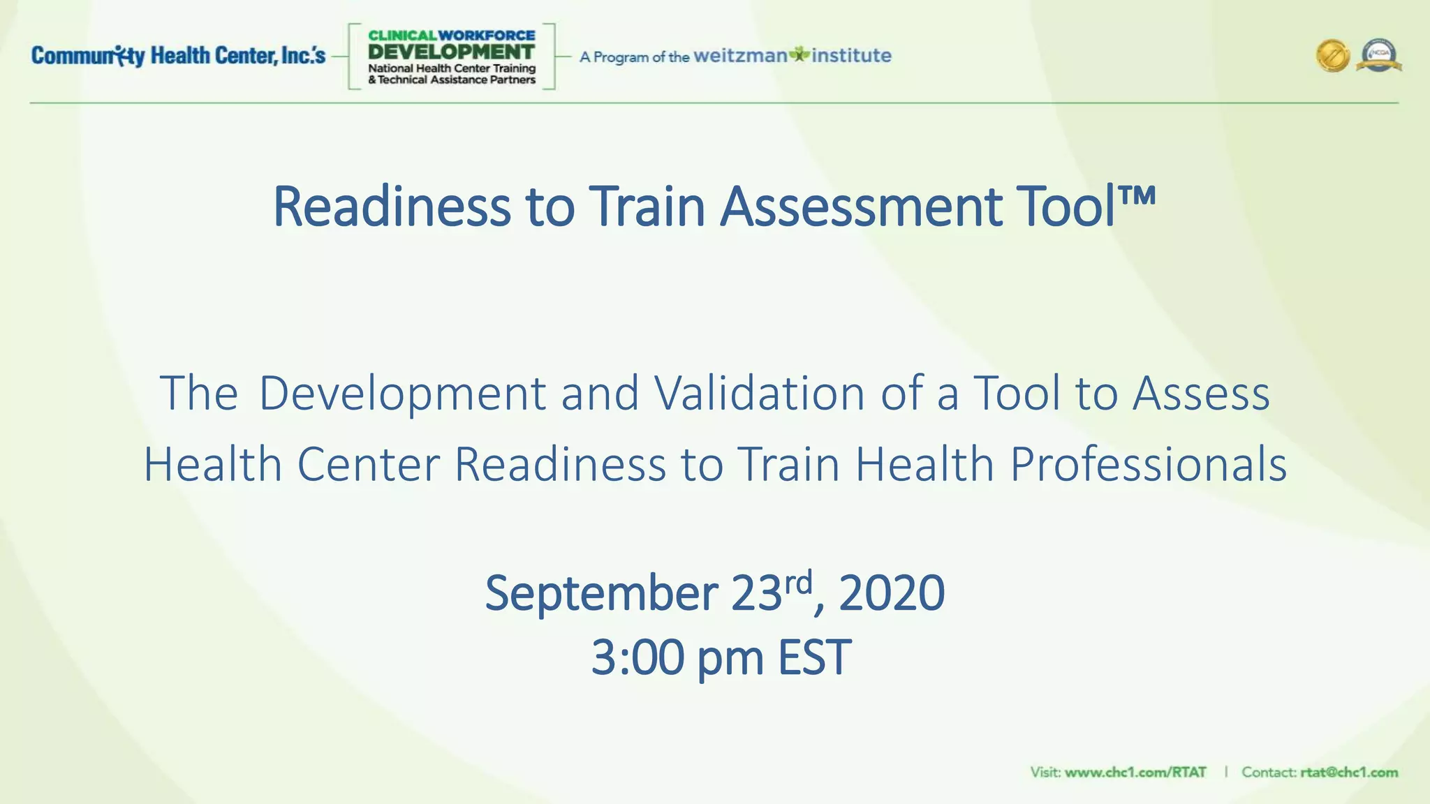 Readiness to Train Assessment Tool™ - National Launch | PPT