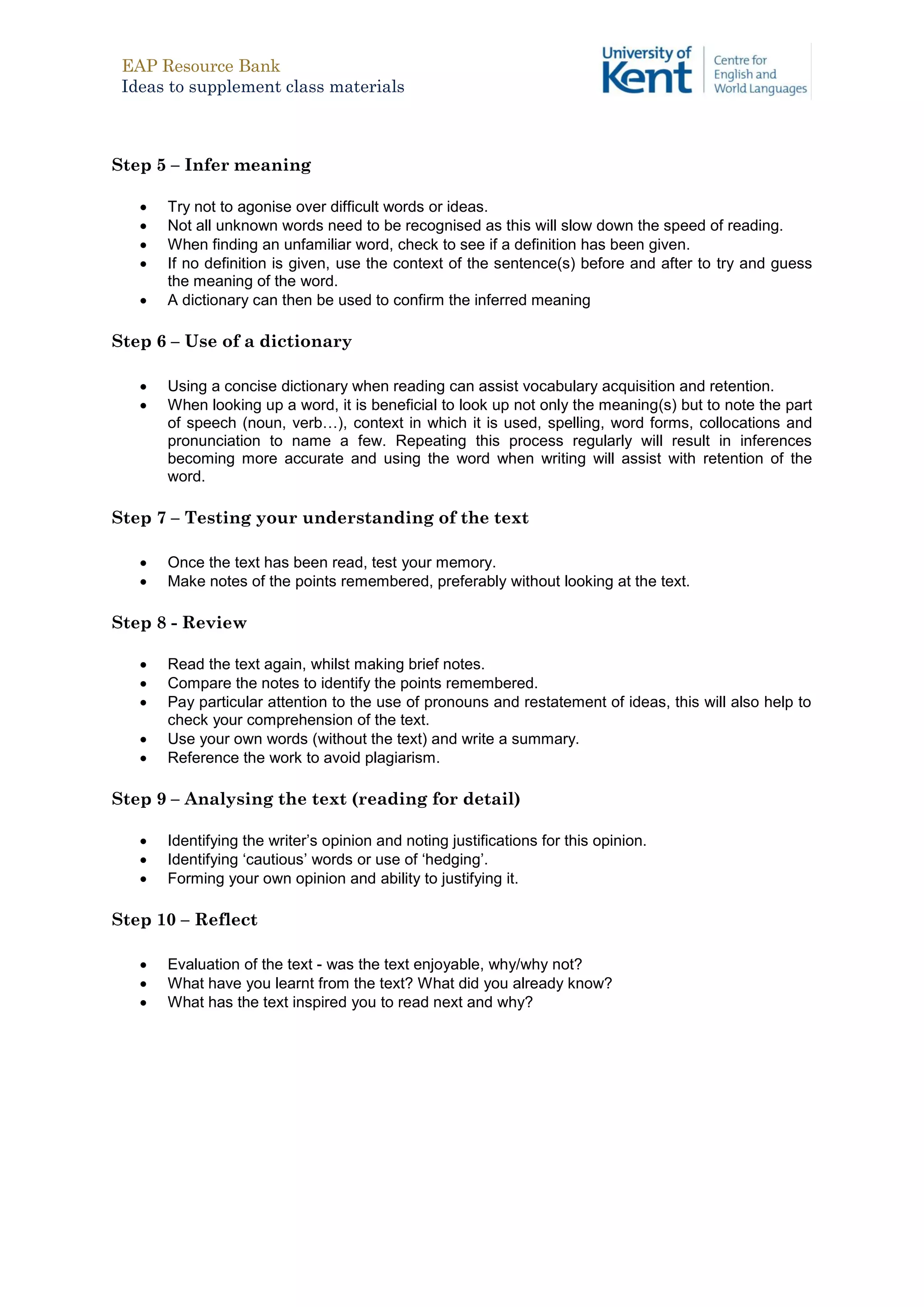 Reading 10 steps to being a better reader - ce | PDF