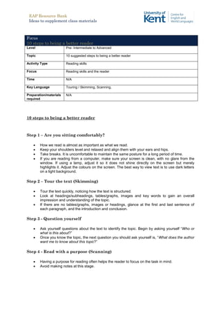 Reading 10 steps to being a better reader - ce | PDF | Educational ...