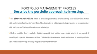 Portfolio Management and types of investments | PPTX