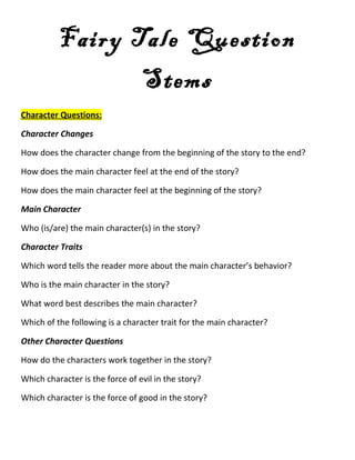 Fairy Tale Question Stems | DOC | Roleplaying Games | Games and Puzzles